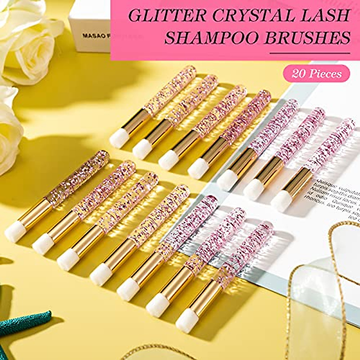 20 Pieces Glitter Crystal Lash Shampoo Brushes with Container Eyelash Extension Cleanser Brush Lash Cleansing Brushes Lash Bath Brush Eyelash Brushes for Eyelash Extensions Prolong Cleansing (Purple)