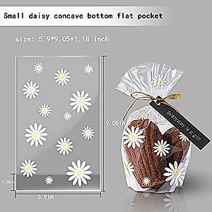 100Pcs Daisy Candy Bags Gusseted Cellophane Bags (Size 5.9"x9"x2"）With Gold Twist Ties, Best Gusset Bag for Presenting Packaged Treats, Candys, Cookies Gift Bags