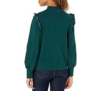 Goodthreads Women's Heritage Fleece Long Sleeve Ruffle Shoulder Sweatshirt, Emerald Green, X-Large