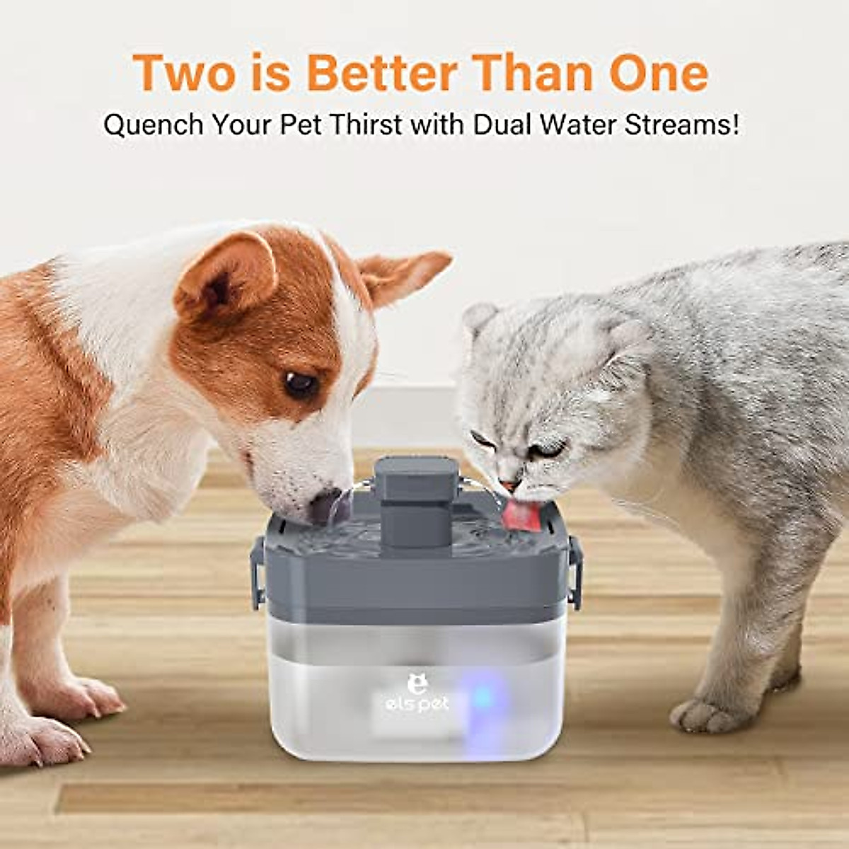 Cat Water Fountain: ELS PET Automatic Cat Fountain, USB 20dB Ultra-Quiet Pet Water Fountain, Translucent Mini Water Tank, 1.5L/50.7oz Cat Water Bowl for Small to Medium Size Cat Dog