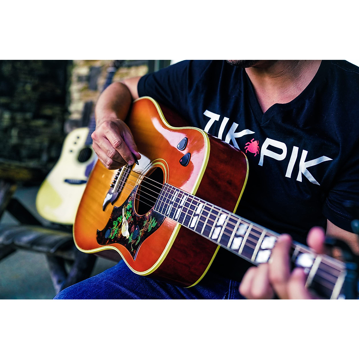 TIK PIK 6-Pack Guitar Picks for Acoustic & Bass Guitars | As Seen On Shark Tank | Black Multi-Gauge