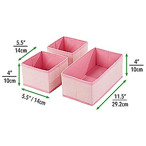 mDesign Fabric Drawer Divider Organizer Bins, Nursery/Bedroom Dresser, Closet, Shelf, Playroom Organization, Hold Clothes, Toys, Diapers, Bibs, Lido Collection, Set of 3, 4 Pack, Pink Herringbone