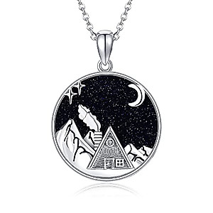 Mountian Necklace for Women Sterling Silver Blue Sandstone Camping Necklace Mountain Jewerly Gift for Hikers