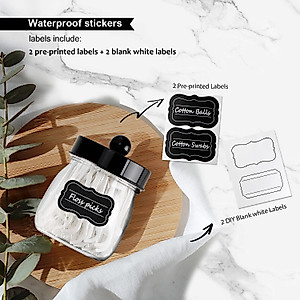 Farmhouse Decor Apothecary Jar Set,Mason Jar Bathroom Vanity Storage Organizer Canister - Qtip Holder Plastic Acrylic Jar for Cotton Swabs,Cotton Pads,Floss Picks,Paper Clips,Hair Clips(2 Pack,Black)