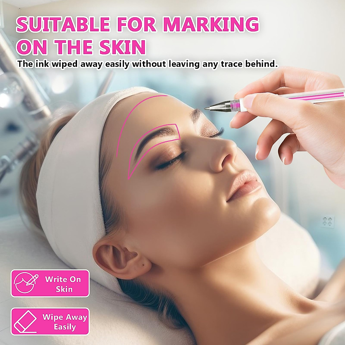 Eyebrow Microblading Marker Pen, Makeup Tattoo Skin Marker Pen, White Gel Pen for Brow Mapping, Eyebrow Permanent Makeup Position Mapping Mark Tools, for Lip Skin Artists Marking Pen (1Set Pink)