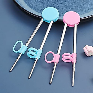 Quimoy Chopsticks for Kids,Learning Chopstick Helper,Stainless Steel Reusable Kids Chopsticks for Learning and Training,2 Pairs of Chopsticks