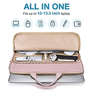 Laptop Sleeve, BAGSMART Laptop Carrying Case Compatible with 13-13.3 inch Notebook,Compatible with MacBook Pro 14 Inch,MacBook Air,Laptop Protective Bag with Pocket,Handles,Pink