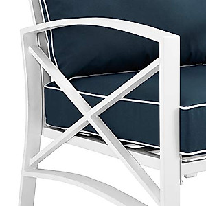 Crosley Furniture KO60007WH-NV Kaplan Outdoor Metal Arm Chair, White with Navy Cushions