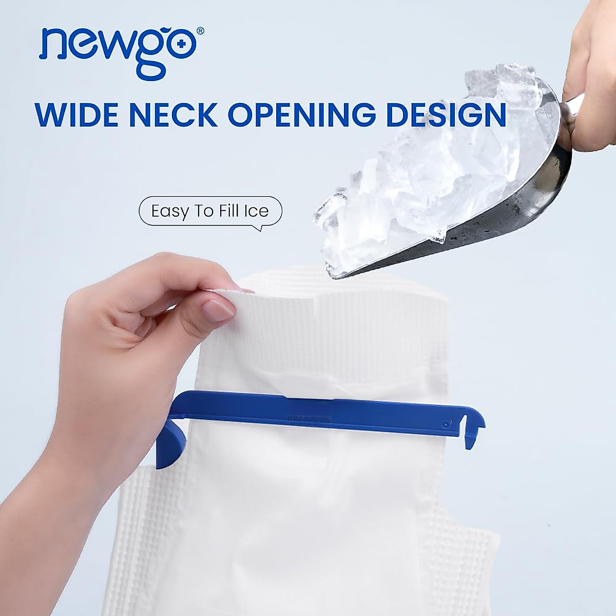 NEWGO Refillable Ice Bags with Clamp Closure [Pack of 2] Large 7 X 4.6, Reusable Easy Filling Hospital Ice Pack with Soft Outer Covering and Leak Resistant Inner Layer