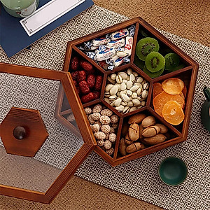 CRUHRE Decorative Fruit Basket Wooden Candy Box With Lid Nut Dried Fruit Display Plate Tray Snacks Box Storage Organizer For Home Party Fruit Bowl