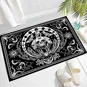 LGGQQW Skull Carpet Black and White Area Rug Snake Rug Moth Rug Trippy Skeleton Carpet Mandala Moon Phase Rug for Room Multicolor 63*90inch