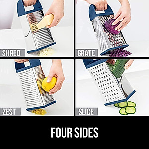 Gorilla Grip Silicone Oven Mitts Set and Box Grater, Both in Blue Color, Oven Mitts are Heat Resistant, Grater is 4-Sided, Includes Detachable Container, 2 Item Bundle