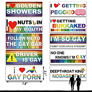 Frienda 10 Pcs Bumper Decals Funny LGBT Stickers Rainbow Bumper Prank Car Stickers Colorful Car Accessories for Truck Vehicle Luggage Window Refrigerator(Magnetic,Classic Style)