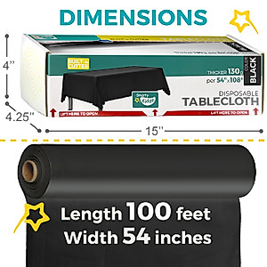 54in X 100ft Black Premium Plastic Disposable Tablecloth Roll with in Built Cutter Box | Table Cover for Party, Picnic, Banquet & Kids Activities