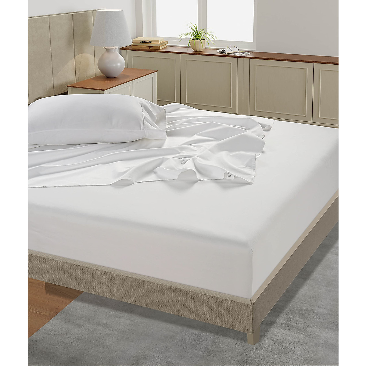 Lane Linen 100% Cotton Sheets – 450 Thread Count Full Size Sheet Set, Naturally Cooling Sateen Sheets, Soft & Comfy, 15” Deep Pocket Fully Elasticized Fitted Sheet, Bedding Sheets & Pillowcases, White