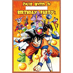 NATURAL BEHAVIOUR Set of 20 Anime Cartoon Ball-Themed Happy Birthday Invitation Cards & Envelopes - Lightweight (240g), Postcard Style Invites for the Perfect Party Pack