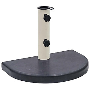 vidaXL Half-Round Black Umbrella Base, Durable Granite Construction, Stainless Steel Tube, Adapters for Various Parasol Sizes, Stable Garden Furniture Accessory - 15.7"x11"x1.6" - 22 lb Weight