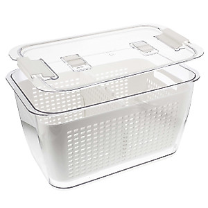 Spec101 Plastic Food Storage 10in - Kitchen Strainer Container with Lid, Large Fridge Containers for Fruits, Vegetables