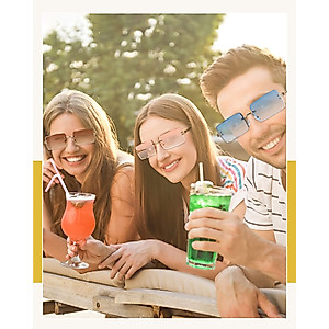 16 Pairs Rimless Rectangle Sunglasses Tinted Frameless Square Glasses Vintage Rimless Eyewear Transparent Candy Color Unisex Glasses for Men Women