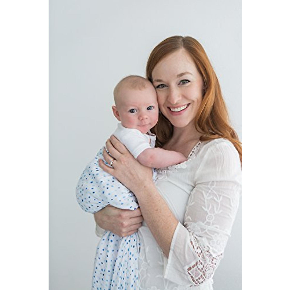 Amazing Baby Silky Swaddle Muslin Blankets, Set of 2, Bamboo Viscose, Drops and Dots, Blue