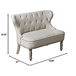 Madison Park Stanford Accent Loveseat - Solid Wood, All Foam Two Seat Settee - Tan Mid-Century Style Two Seat Sofa - 1 Piece Retro Accent Love Seat for Living Room, See Below