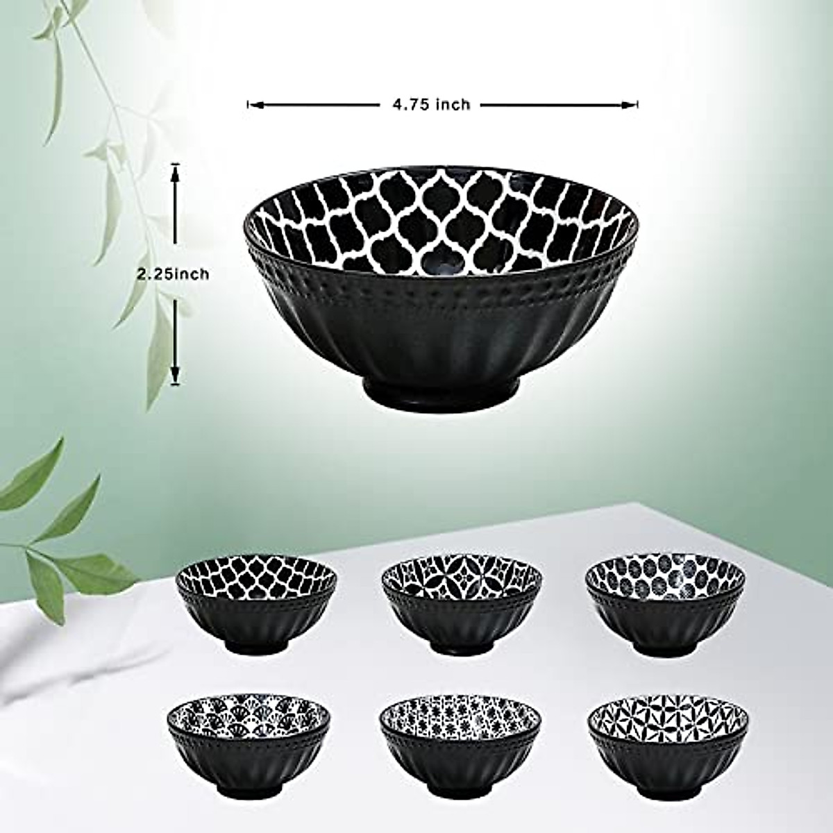LEHAHA 10 Ounces Japanese Style Ceramic Bowl Set,Porcelain Semi-Matte Small Bowls, Set of 6 Dipping Bowls, Side Dishes For Desserts, Ice Cream, Snacks, Condiments, Souffle,Yogurt, black