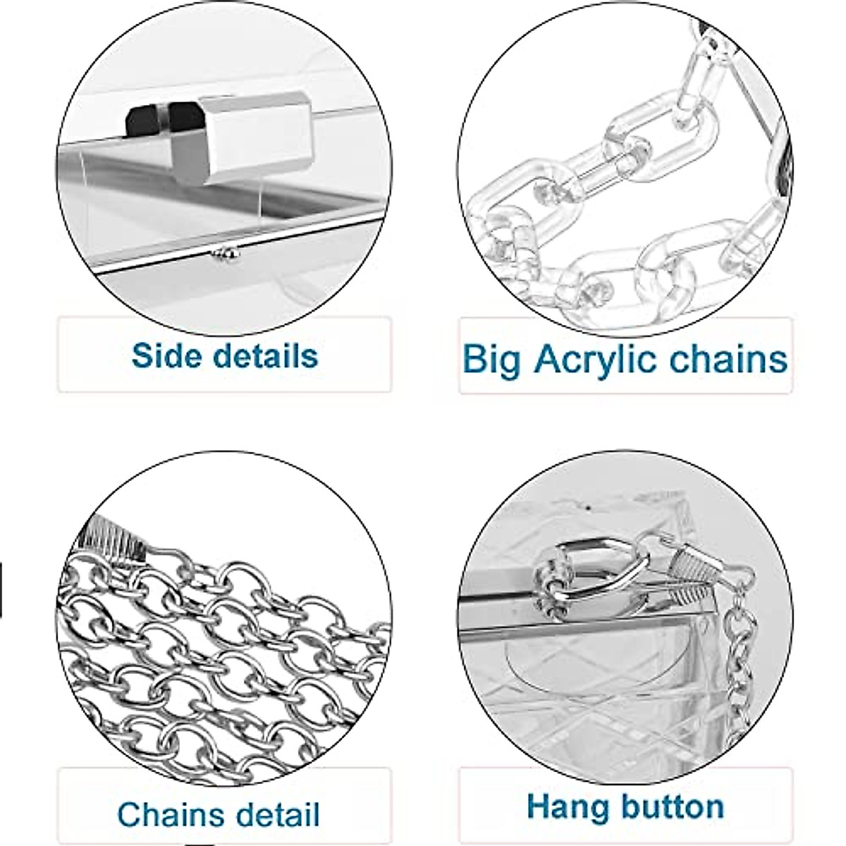 Clear Purse for Women, Acrylic Box Evening Clutch Bag, Mini Jelly Purse Transparent, Stadium Approved Crossbody Shoulder Handbag for Women.(silver)