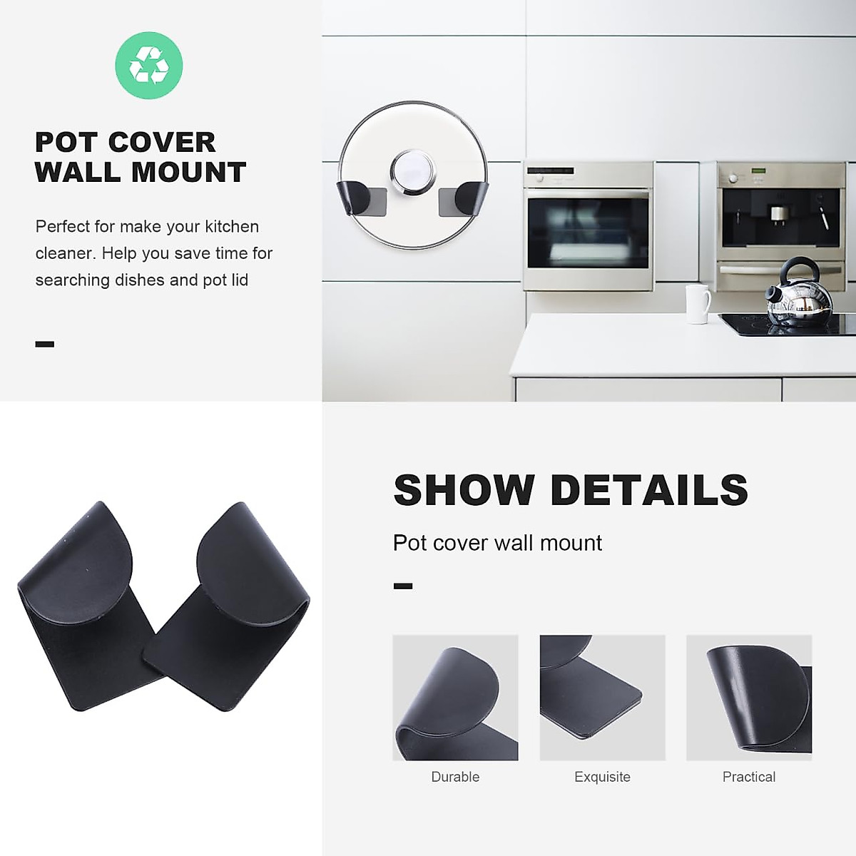 Hemoton 5 Pairs Wall Mount Pot Lid Organizers, Adjustable Pot Lid Holder Cabinet Door Organizer Pot Hangers Racks, Plastic Pan Storage Racks Holders for Kitchen, Saving Space& Free Size