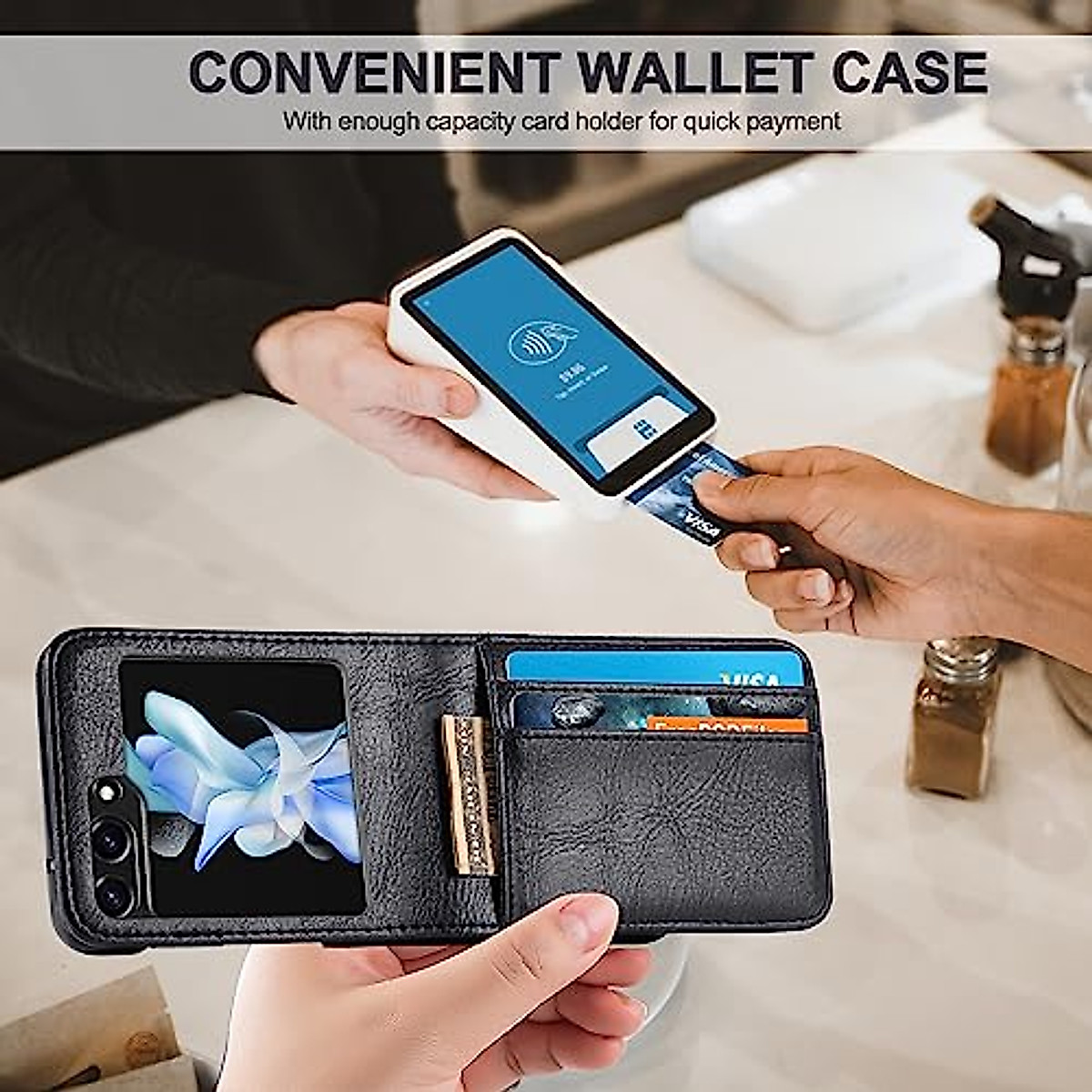 NINKI Compatible Samsung Galaxy Z Flip 5 Phone Case with Wallet,Shockproof PU Leather Protective Cover Case with Hinge Protection Galaxy Flip 5 Leather Case,Samsung Z Flip 5 5G Case Wallet Purse Black