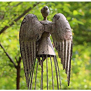 Attraction Design (ATTRG) Antiqued Metal Garden Angel Statue with Star Wand, Indoor Outdoor Angel Yard Art Decor Lawn Patio Decorations Holiday Decor Garden Art