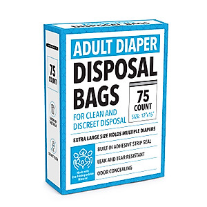 Impresa Extra Large Adult Diaper Disposal Bags - 75 Pack - FSA/HSA Eligible - Odor and Leak Proof - Tear-Resistant Undergarment Bags for Adult Diapers - Extra Thick (12 x 15 In)
