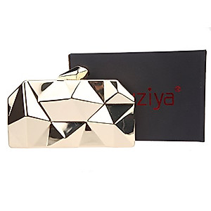Fawziya Polygon Clutch Purses For Women Metallic Evening Bags-Gold