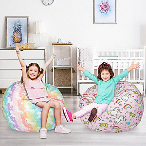 decalsweet Bean Bag Chair for Kids Stuffed Animal Storage Beanbag Chairs,Toddler Toy Storage Organizer for Girls and Boys,32'' Cover（No Filling Only,Upgraded Materials