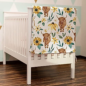 HawSkgFub Boho Highland Cow Sunflower Baby Blanket Girls Gift, Farm Animal Floral Yak Nursery Flannel Fleece Bed Swaddle Receiving Blankets, Flower Soft Newborn Toddler Infant Kid Crib Bedding 30 x 40