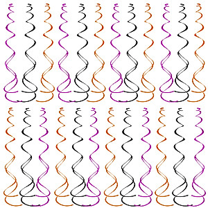 Lucleag 36Pcs Halloween Hanging Swirls Decorations, Black Orange Purple Hanging Foil Swirls for Ceiling Wall Decorations, Shiny Party Swirl Spiral Hanging Decorations for Halloween Party Supplies