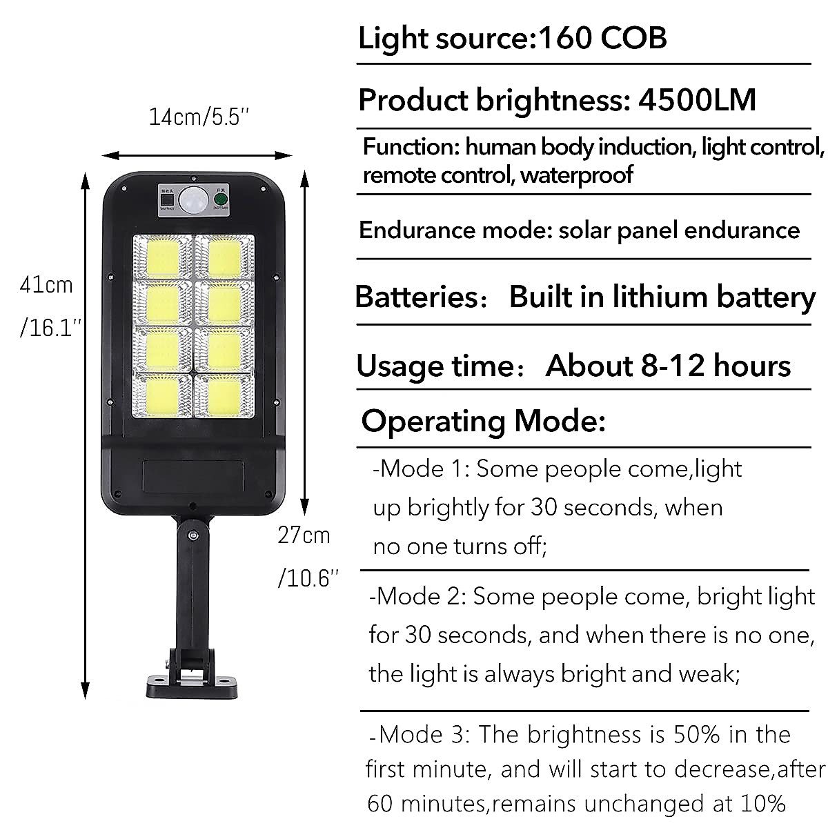 SISHUINIANHUA 1200W Solar Street Lamp Outdoor Street Lights 160COB LED Waterproof Solar Light PIR Motion Sensor Remote Control Garden Lamp