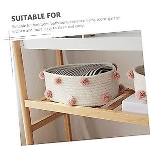 CHILDWEET Woven Hamper Storage Basket Cotton Rope Organizer Cotton Rope Key Tray Rope Woven Basket Storage Bins for Clothes Storage Bin Cotton Woven Container Manual Baby Cotton Makeup Box