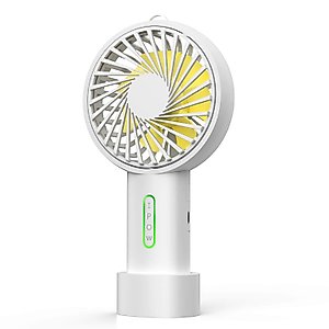 IPOW Mini Handheld Fan Personal Portable Fan 3 Speed Adjustable Angle Removable Base Lanyard USB Recharging Battery Operated Small Desk Cooling Face Fan for Home Camping Disney Travel Icy White