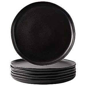 AmorArc Ceramic Dinner Plates Set of 6, Wavy Rim 10.5 Inch Stoneware Dish Set, Large Dinnerware Plates for Kitchen-Microwave&Dishwasher Safe, Scratch Resistant-Reactive Glaze Matte Black