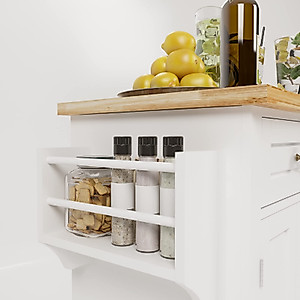 soges Rolling Kitchen Island Cart with Storage, Wood Trolley Cart with Spice and Towel Rack, Mobile Kitchen Storage Cabinet Island Table on Wheels, Serving Cart with Cabinet and Drawers,FZSR-HT01WT