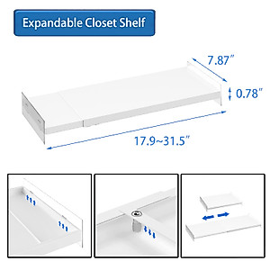 Redrubbit Adhesive Expandable Closet Shelf Organizers, No Drilling Heavy-Duty Metal Divider Separator for Kitchen Cabinet Wardrobe Cupboard Kitchen Bathroom Laundry Room，7.87"Width-2 pack