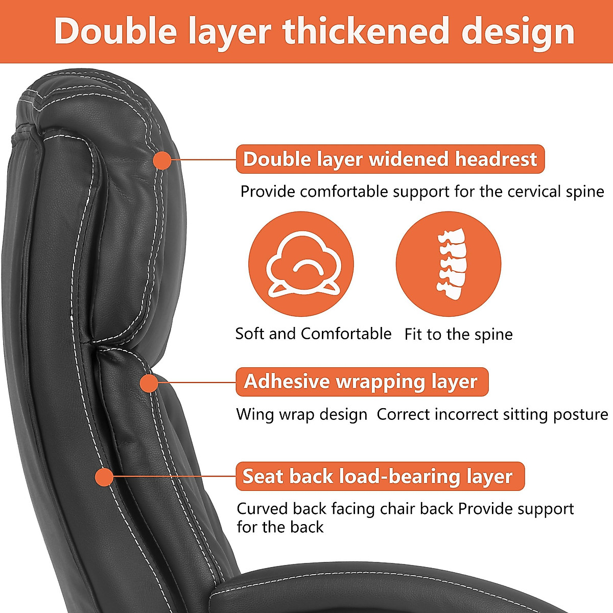 PayLessHere Big and Tall Office Chair 500lbs Desk Chair Wide Seat Ergonomic Pu Leather Executive Chair Adjustable Rolling Swivel Computer Chair with Lumbar Support Headrest for Heavy People, Black
