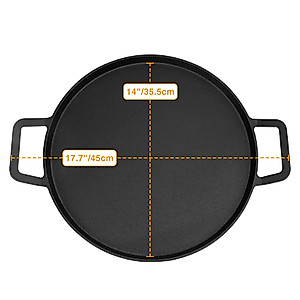Onlyfire Cast Iron Pizza Pan, 14 Inch Baking Pan with Handles, Pre-Seasoned Skillet Round Griddle Pan for Grill BBQ, Baking Stove and Oven