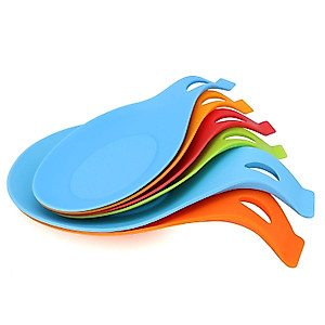 6 Pieces Set Kitchen Silicone Spoon Rest Heat Resistant Kitchen Utensil Rest Ladle Spoon Holder Colorful Spatula Holder Rest Kitchen Tool （2 Big and 4 Small Size）