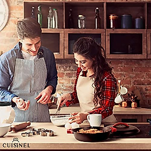 Cast Iron Skillet with Cast Iron Lid - 12"-Inch Dual Handle Frying Pan + Pan Scraper + Silicone Handle Holder Covers - Pre-Seasoned Oven Cookware - Use Indoor/Outdoor, Grill, Stovetop, Induction