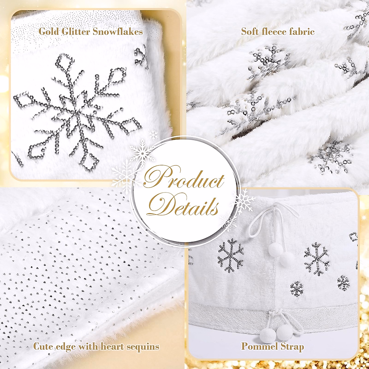 LASPERAL White Christmas Tree Collar, 30 Inches Sliver Snowflake Tree Ring for Artificial Tree Farmhouse Plush Xmas Tree Stand Cover with Plastics Sheets Christmas Holiday Tree Decoration