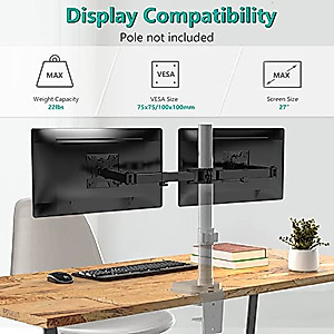 WALI Dual Monitor Arm, Fully Adjustable Pole Mount Bracket for WALI Monitor Mounting System (002ARM), Black