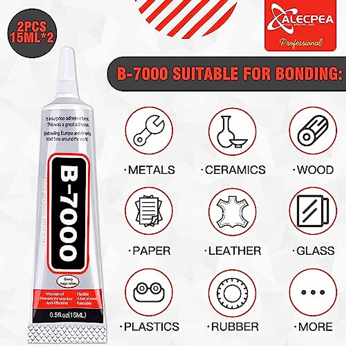 B7000 Glue - 15ml/0.5oz (2 Pack) - Multipurpose Adhesive for Electronics, Crafts, Jewelry - Strong Bonding, Flexible, Clear Drying