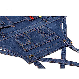 Upguider Denim Apron with Pockets Adjustable Cooking Apron Jean Apron with Multi Pockets for Kitchen Cooking BBQ Gardening (Blue)