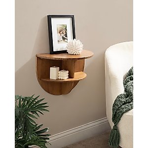 Kate and Laurel Jalla Wooden Floating Side Table, 18 x 10 x 14, Natural Rustic, Modern Solid Wood Wall-Mounted End Table with Shelves for Extra Storage and Added Functionality